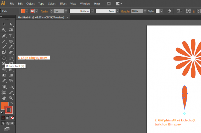 Hướng dẫn sử dụng lệnh xoay (Rotate tool) trong Illustrator